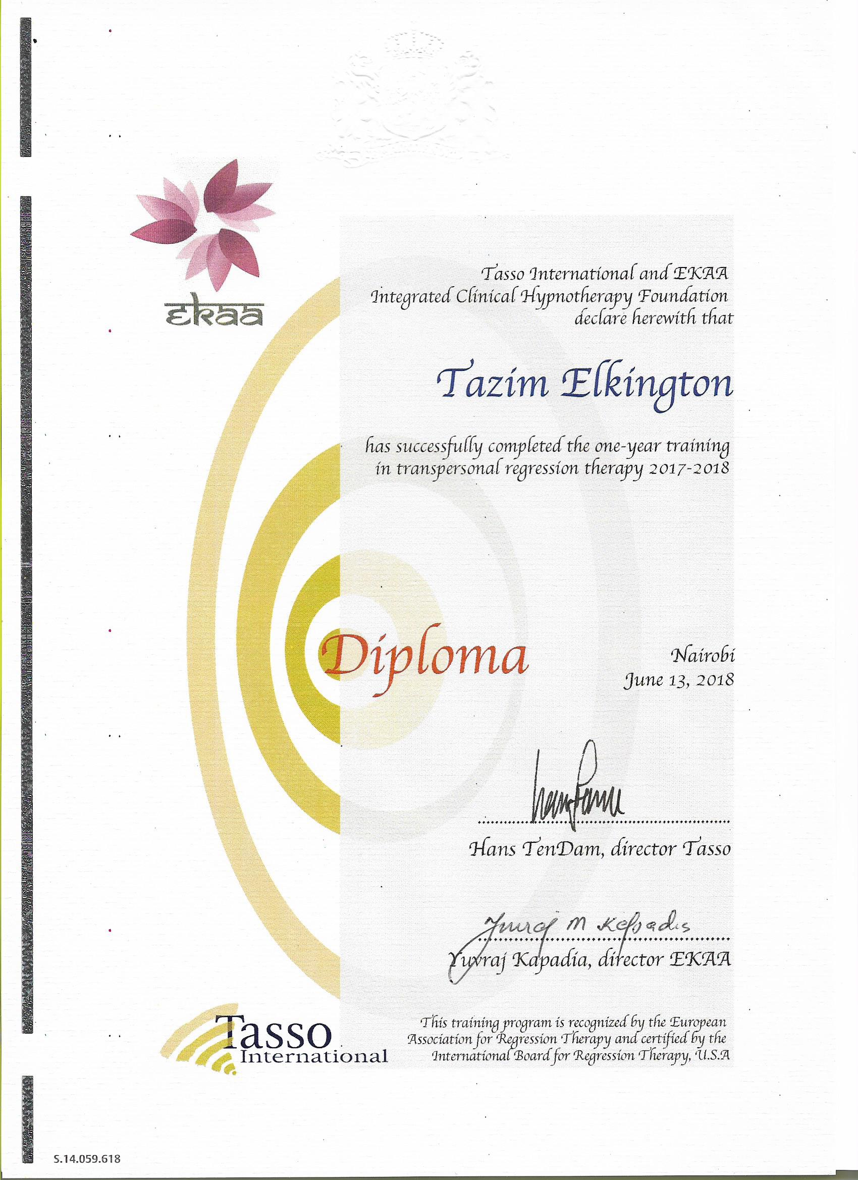 Transpersonal Regression Therapy Certificate ~ Tazim Elkington