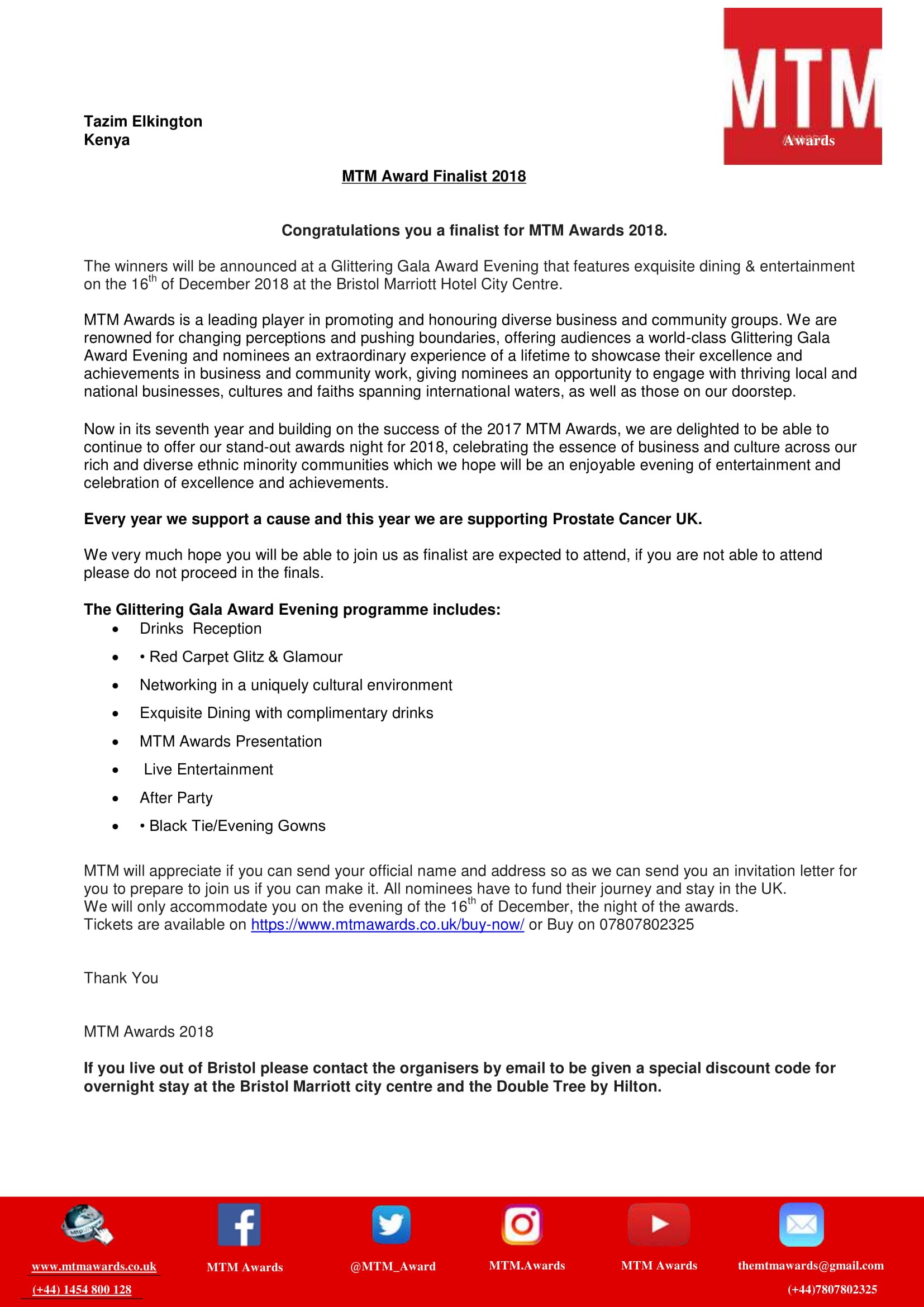 MTM Awards Finalist ~ Tazim Elkington